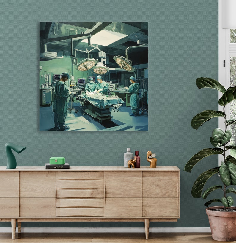 Operating Room in Hospital in Green Color, Canvas Pint. Surgeons at ...