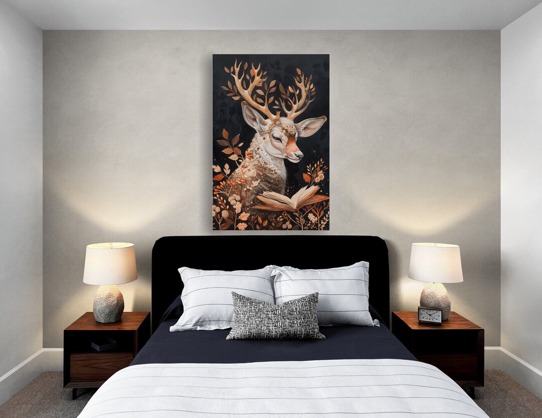 Deer, Aginst Black Background, Canvas Print. Portrait of Forest Animal ...