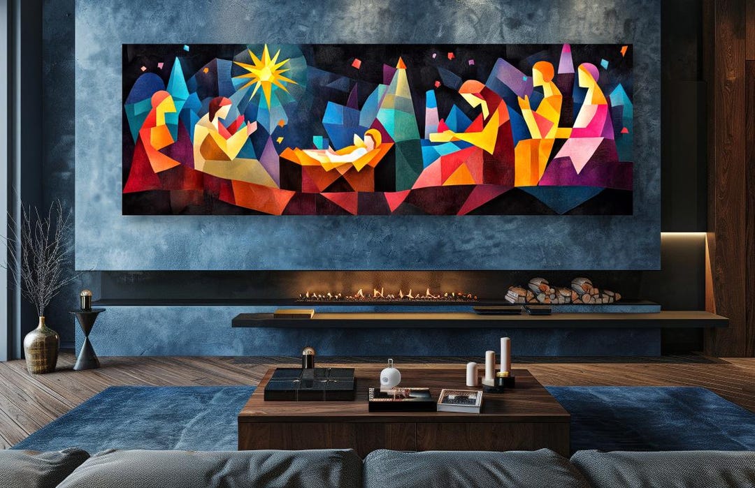 Adoration of Magi, Modern Wall Art. Wise Men With Mary, Joseph at Birth ...