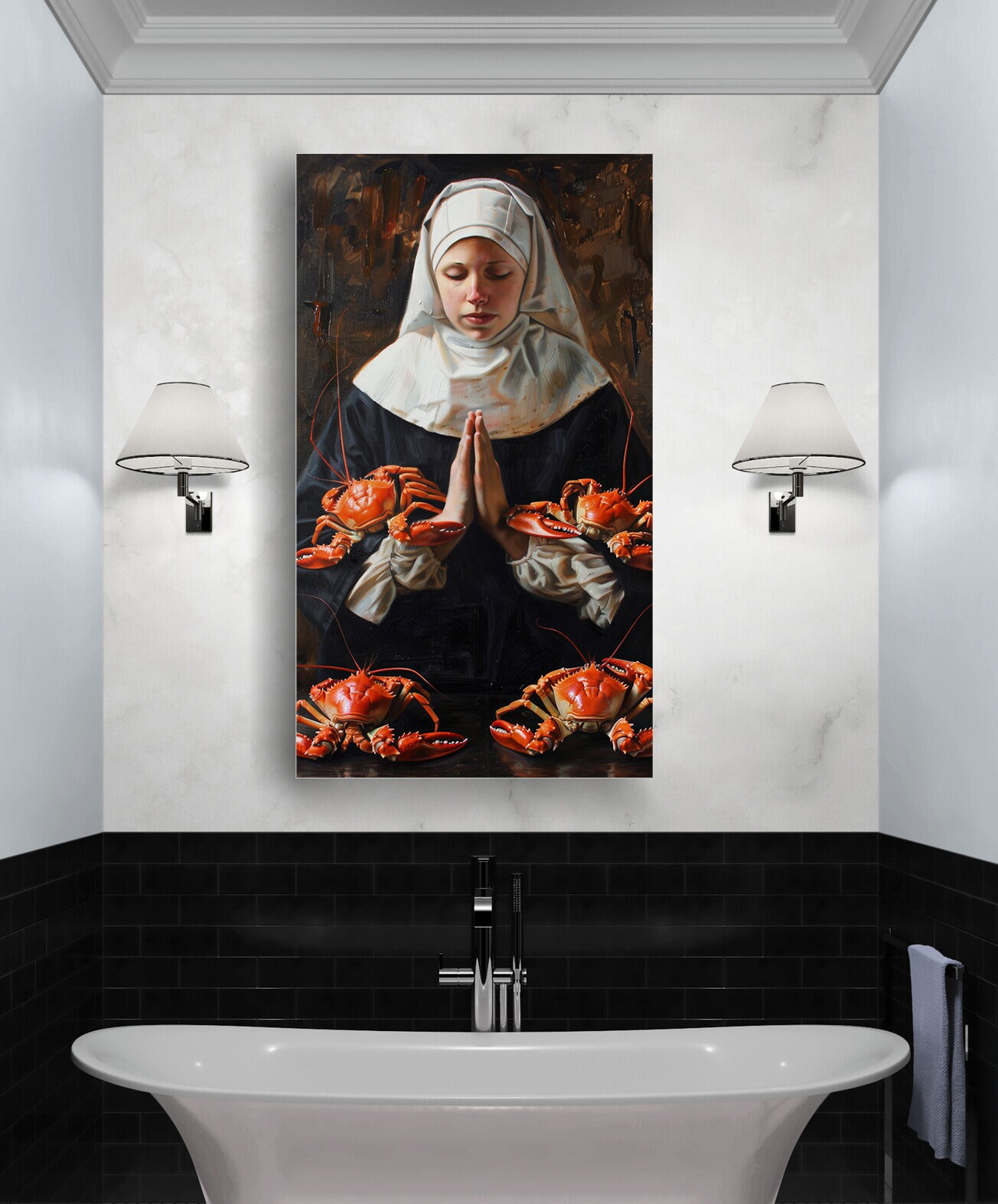 Cloistress in Cassock Contemporary Oil Painting, Praying Nun in White ...