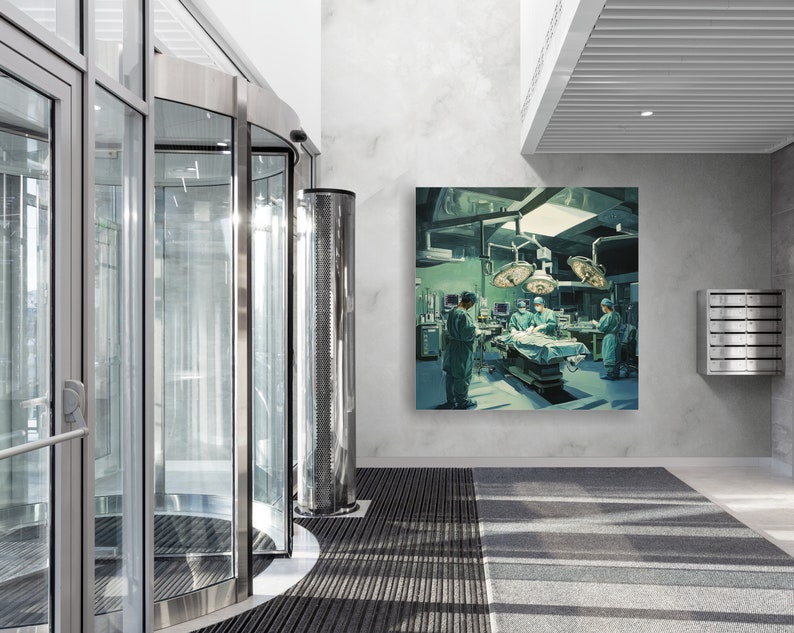 Operating Room in Hospital in Green Color, Canvas Pint. Surgeons at ...