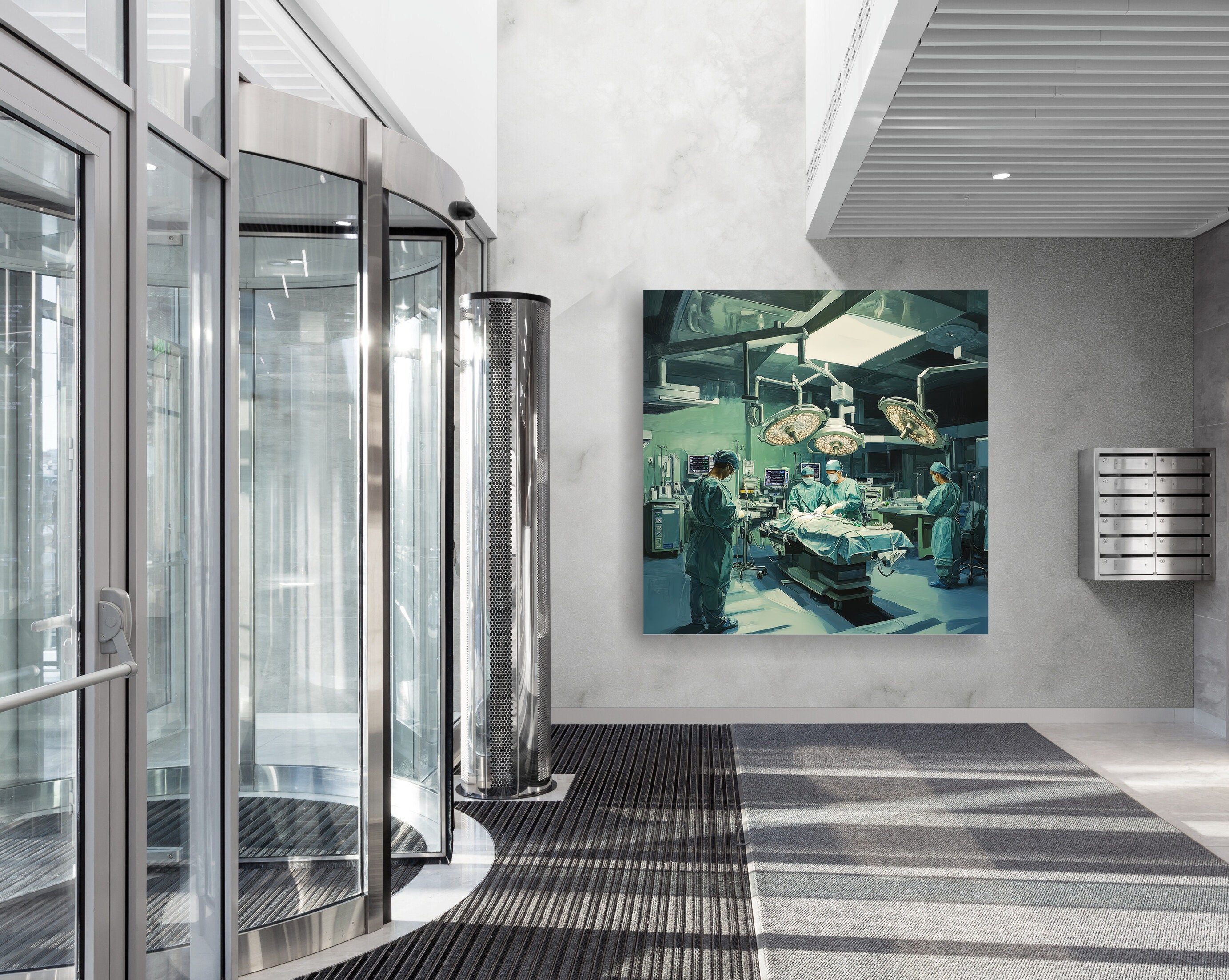 Operating Room in Hospital in Green Color, Canvas Pint. Surgeons at ...