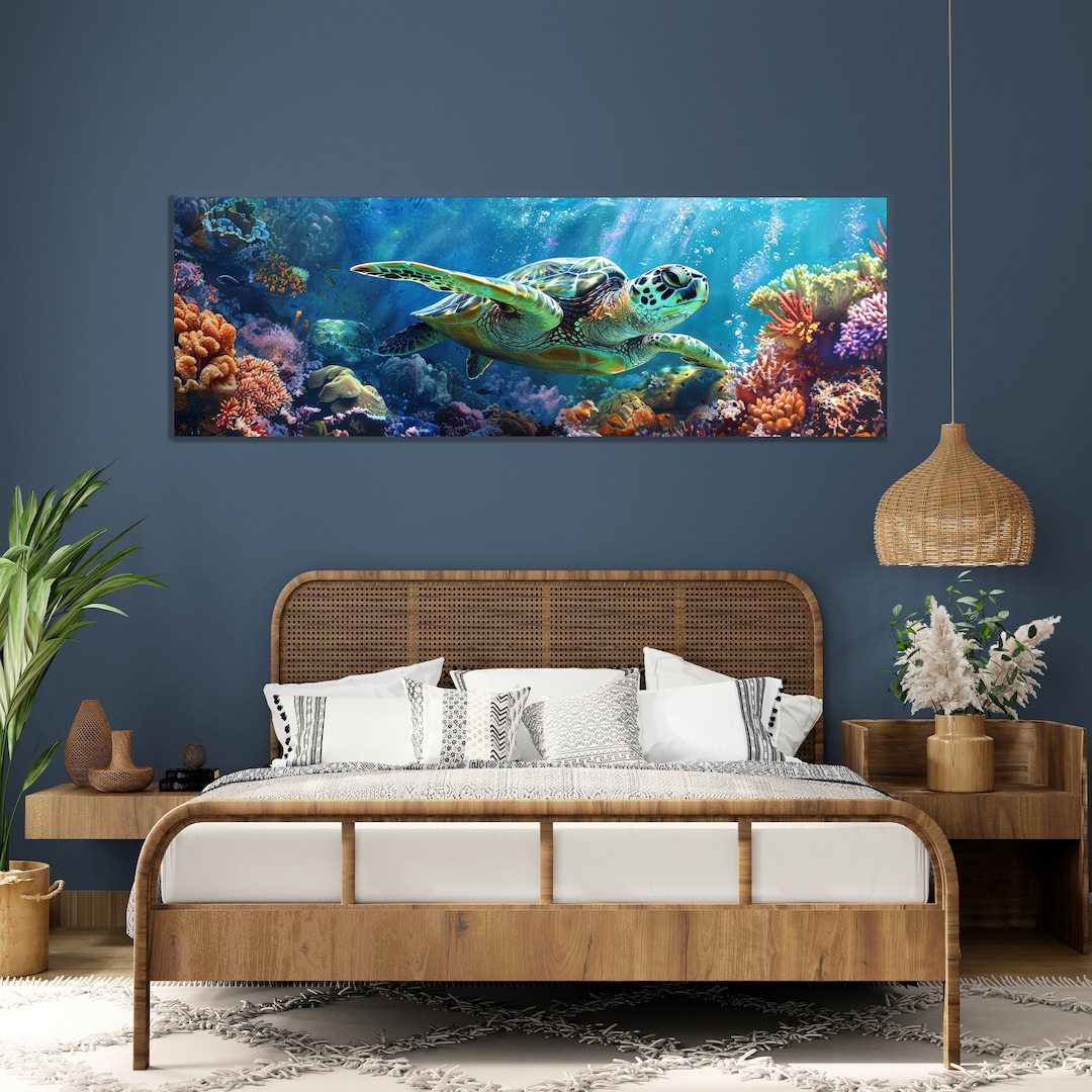 Sea Turtle Canvas Print, Ocean Wall Art, Animal Sea Life Painting ...