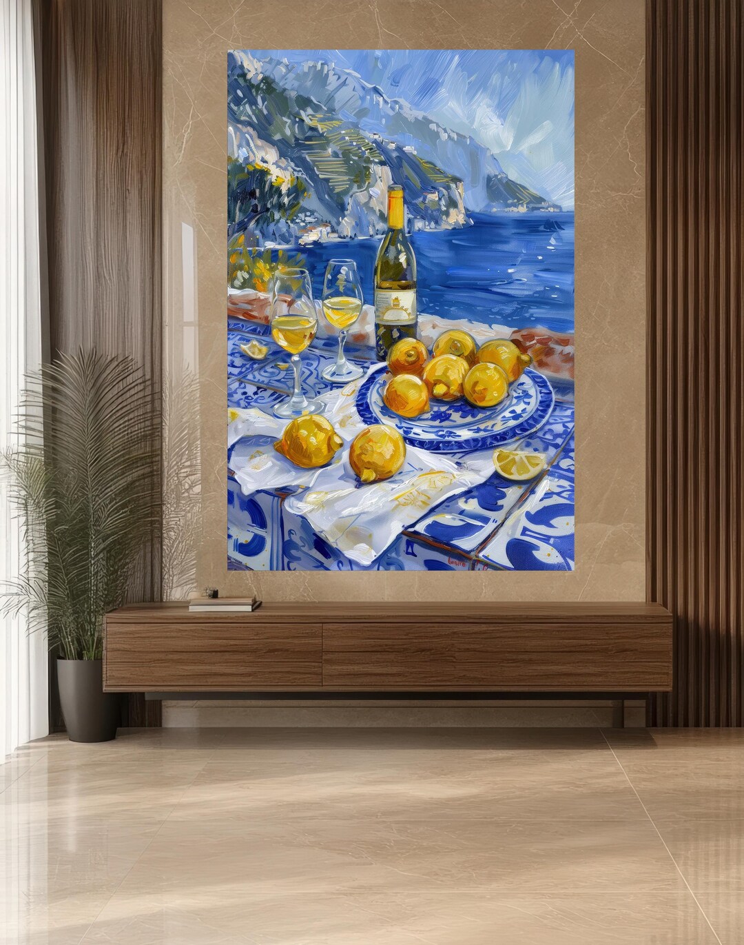 Mediterranean Still Life,yellow Lemons on Blue Painted Plateat Sunny ...