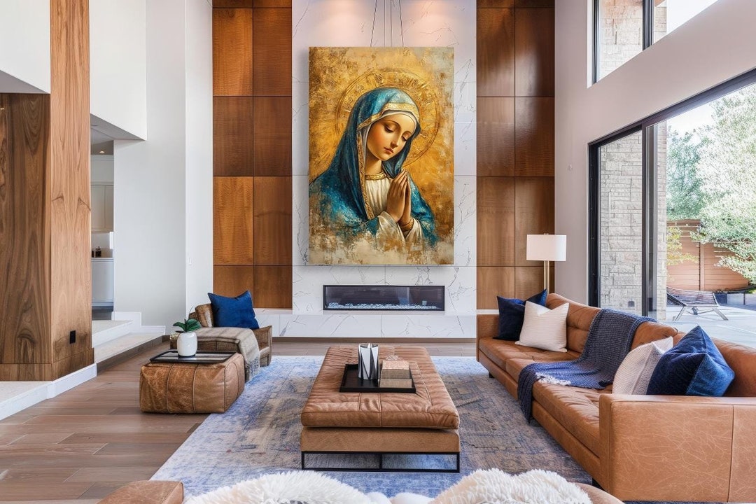 Blessed Virgin Mary Large Canvas. Mother of God, Christianity Oil ...