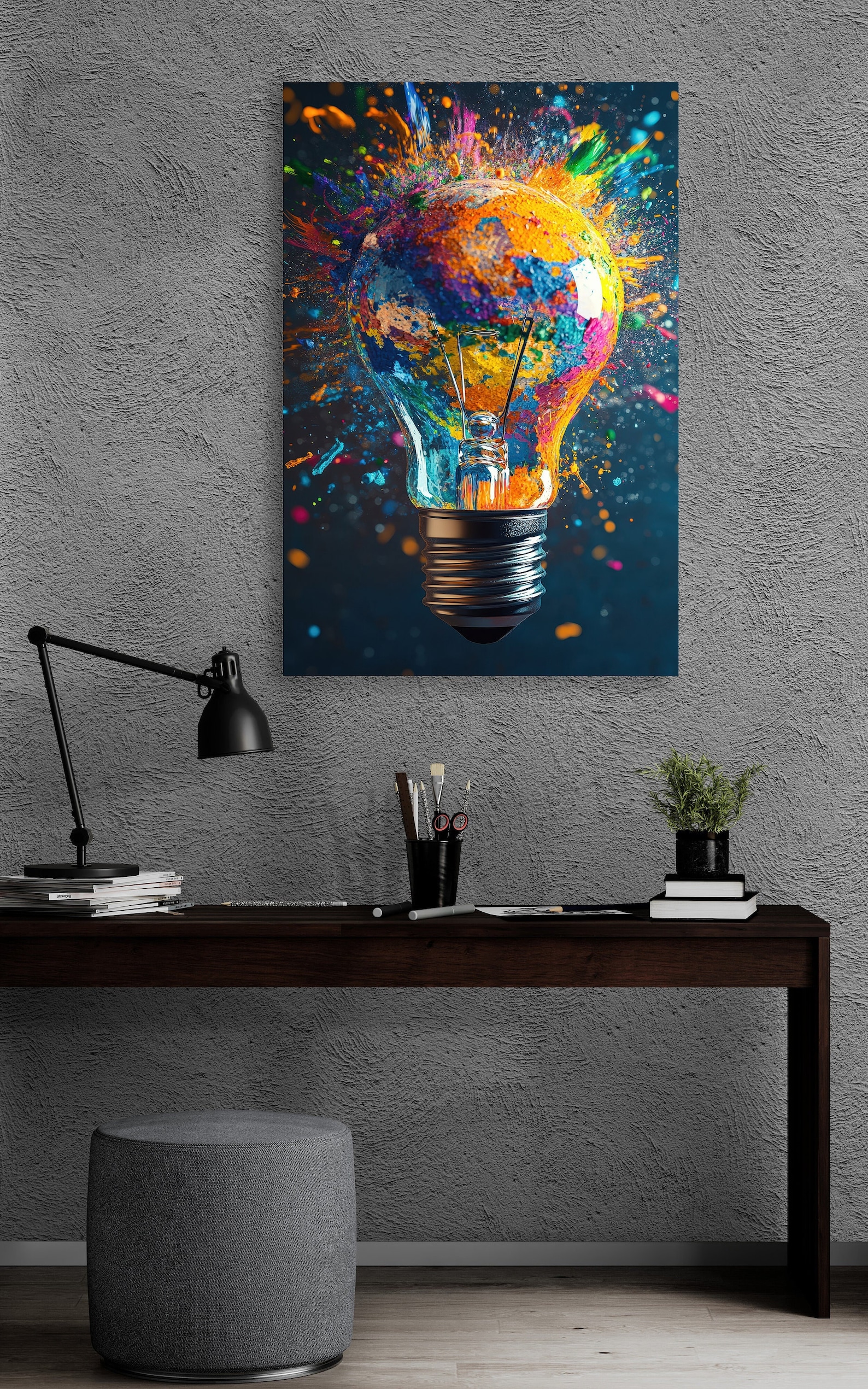 Light Bulb With Bright Splashes of Paint. Colorful Radiant Luminary ...