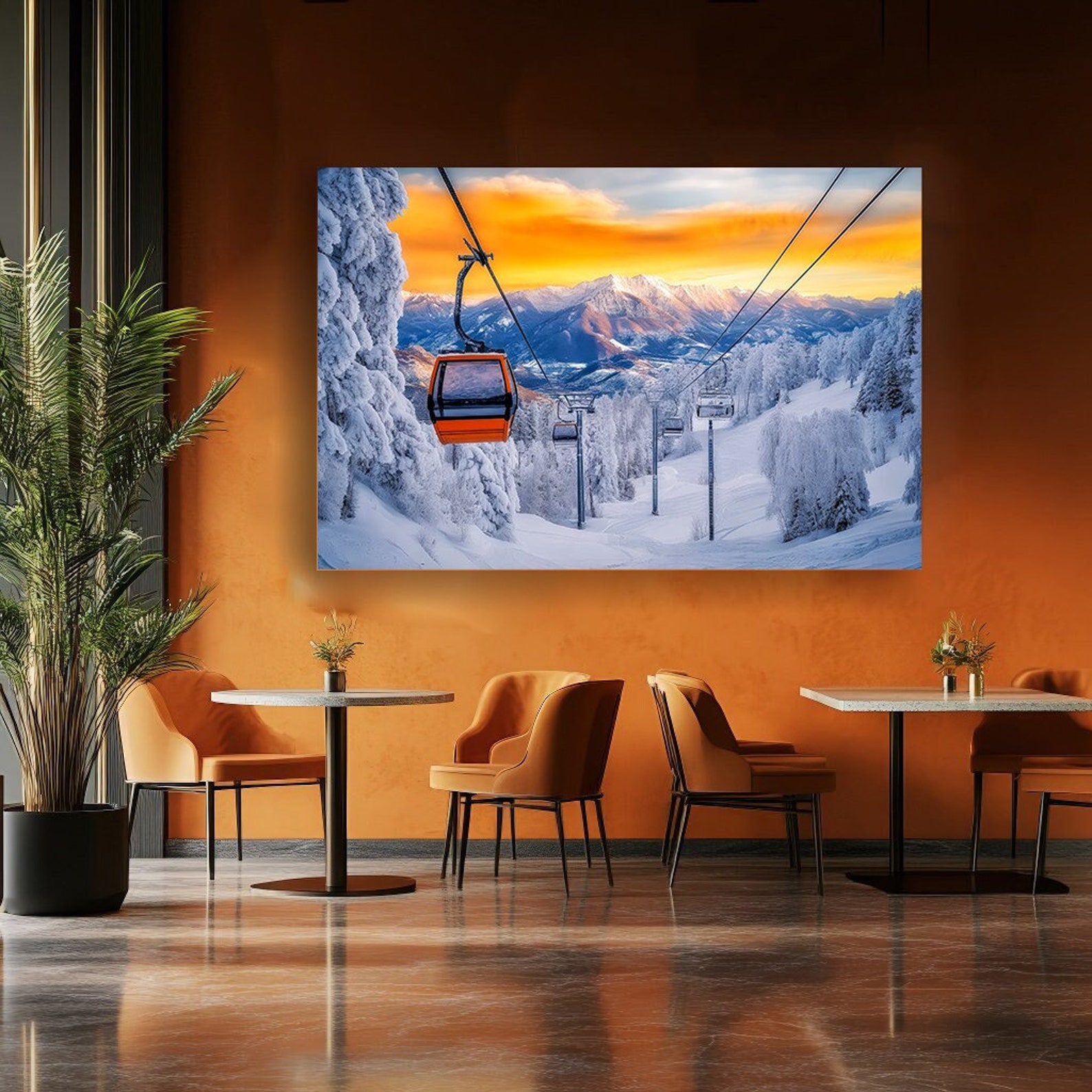 Winter Ski Lift, Wall Art. Cable Car, Funicular, for Lifting Skiers ...