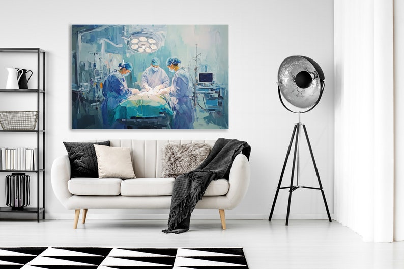 Surgeons at Work. Operating Room in Hospital in Blue Color, Canvas Pint ...