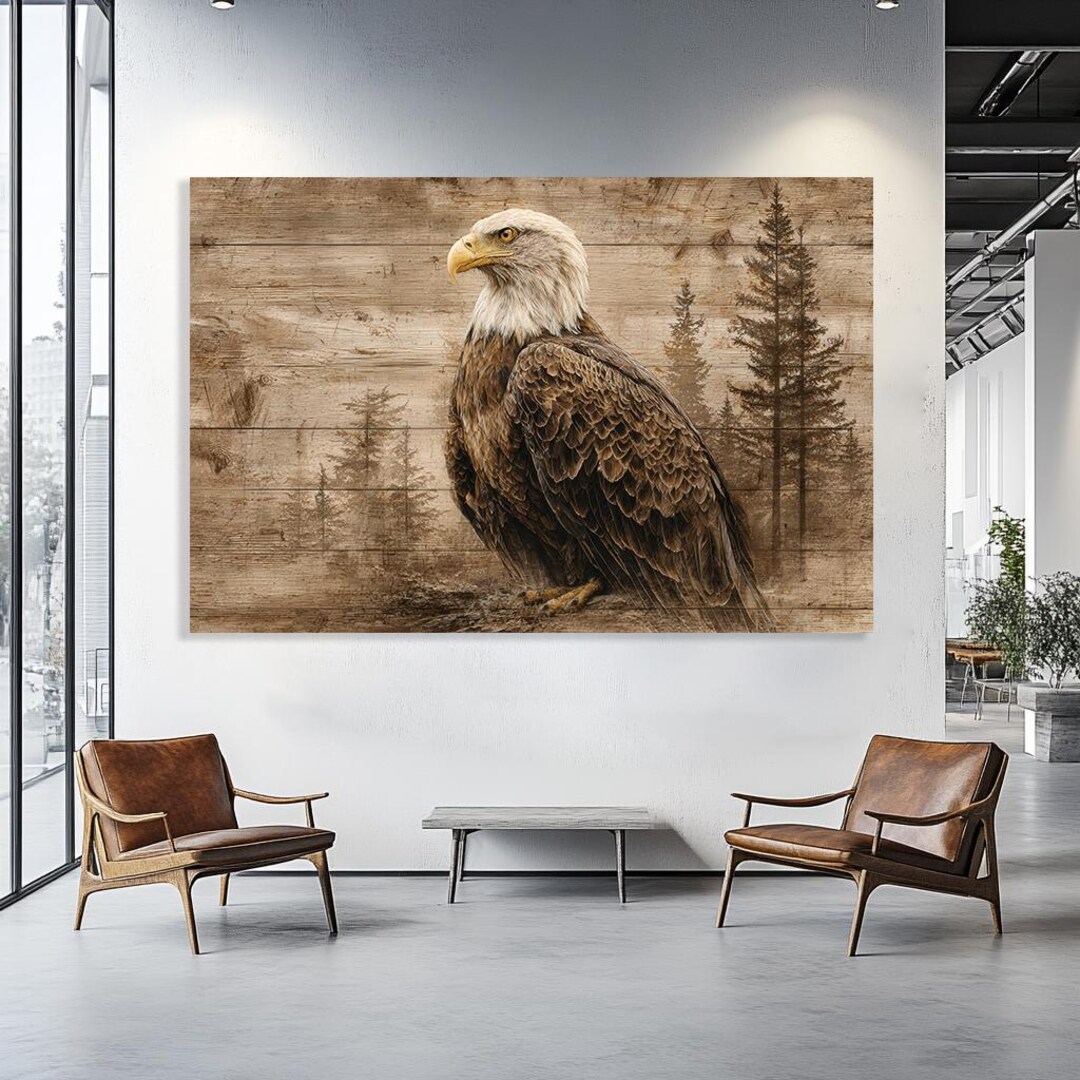 Majestic Bald Eagle Canvas Wall Art – Rustic Wildlife Painting on Wood ...