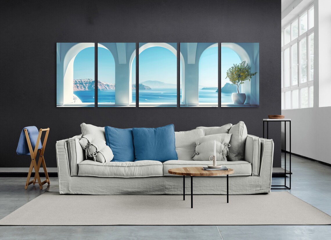 Arched Open Window Wall Art . Canvas Print With Scenic Sea View. Suny ...