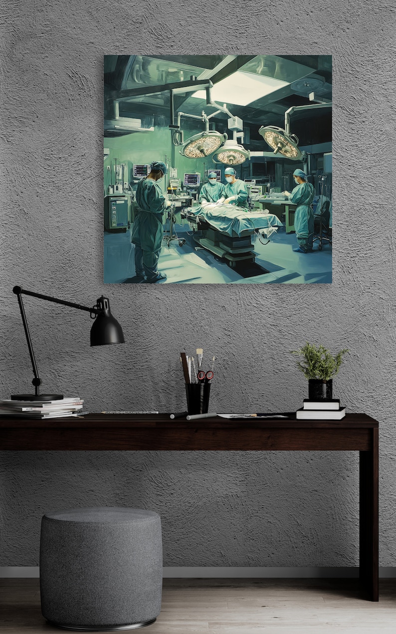 Operating Room in Hospital in Green Color, Canvas Pint. Surgeons at ...