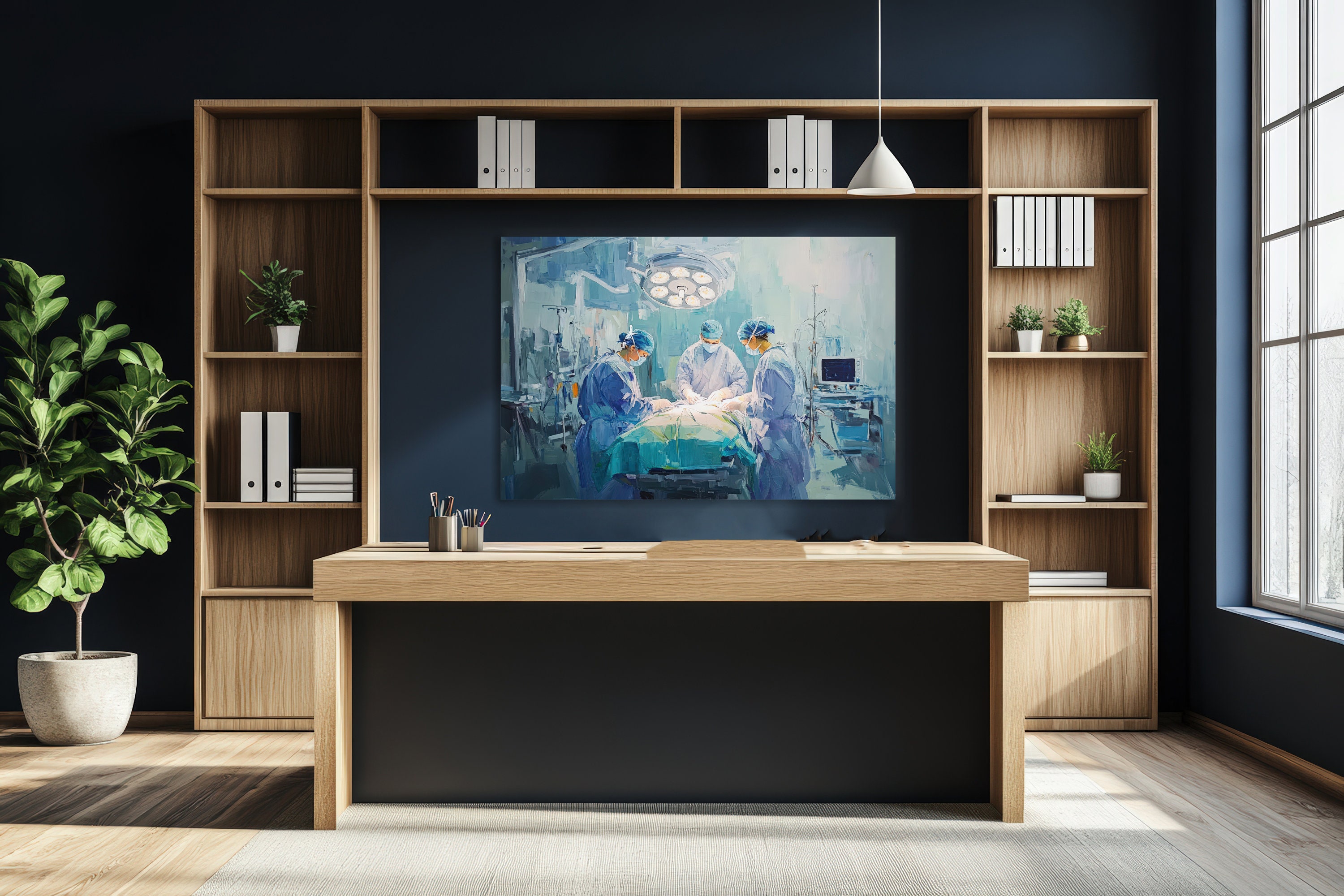 Surgeons at Work. Operating Room in Hospital in Blue Color, Canvas Pint ...