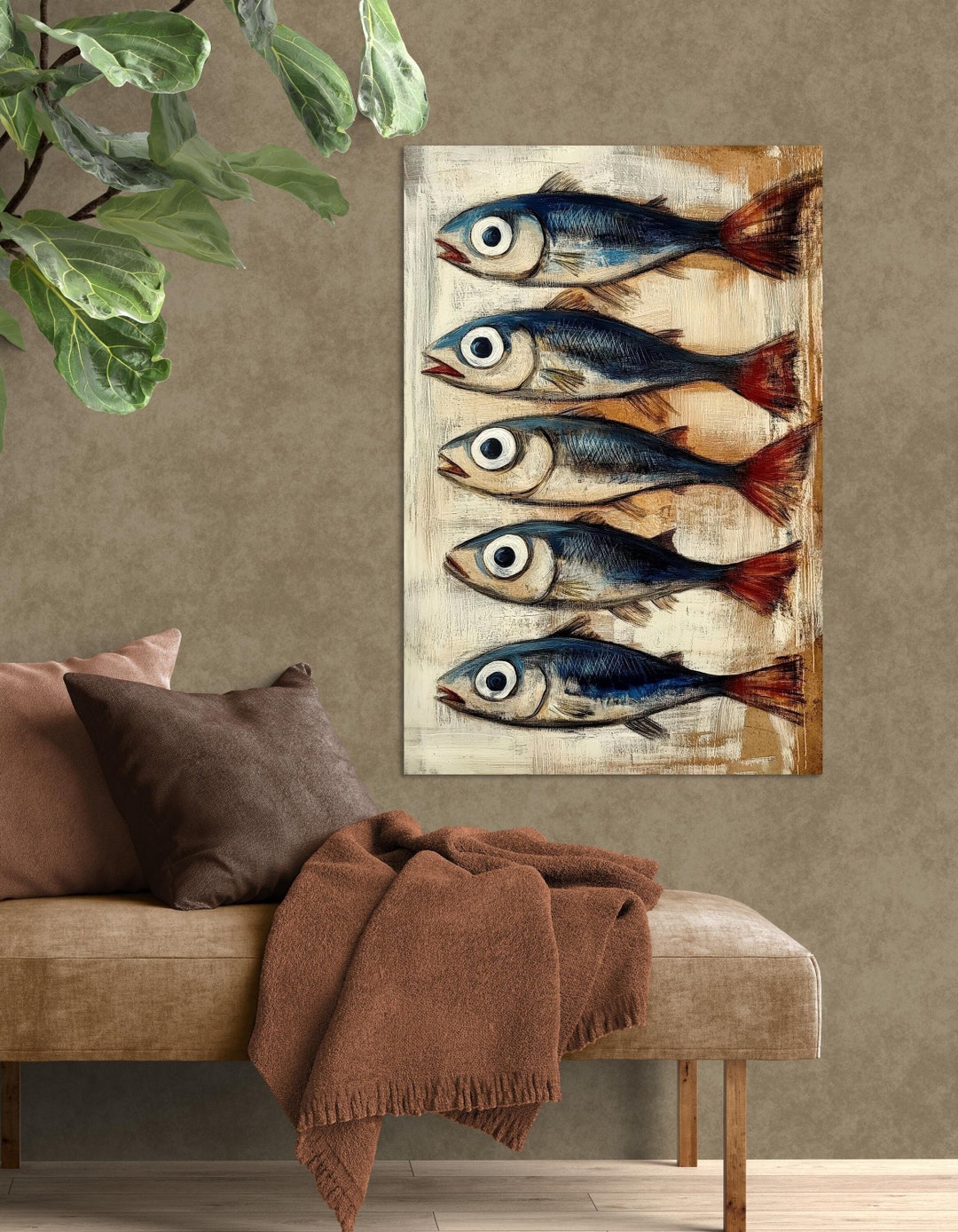 Vintage Sardine, Wall Art. Retro Atlantic Sardine, Oil Painting. Sprat ...