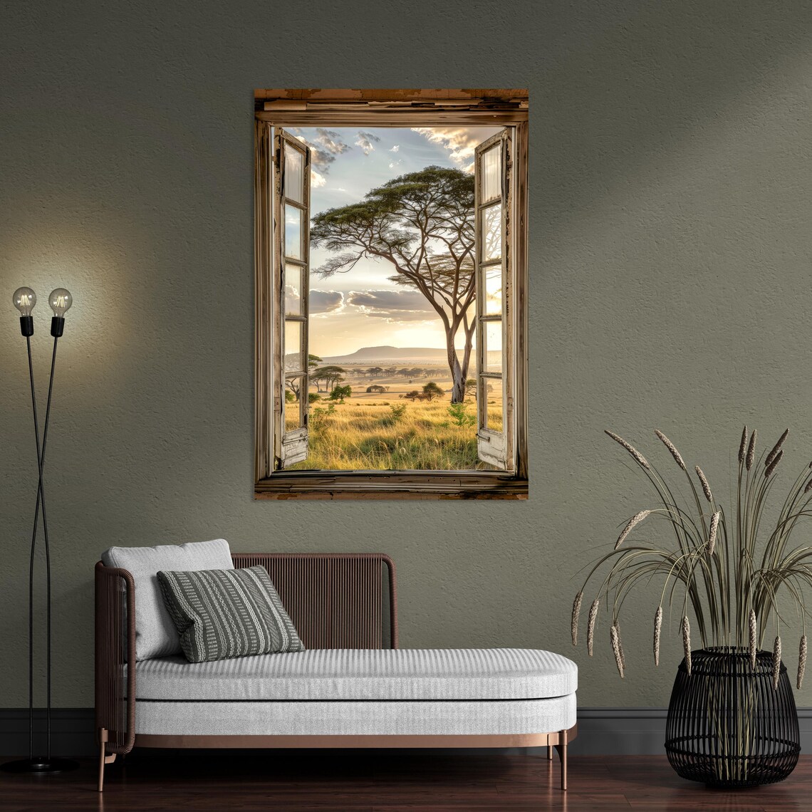 African Landscape, Sunny View From Window, Canvas Print. Open Wooden ...