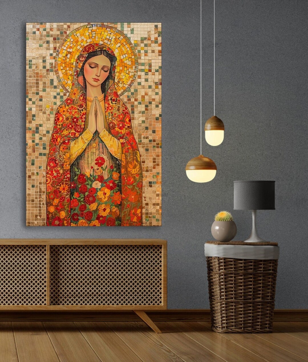 Blessed Virgin Mary Mosaiс Large Canvas Christian Wall Decor Poster ...