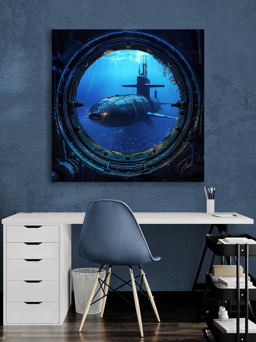 Porthole, Window View of Sea Submarine Print on Canvas. Ocean ...