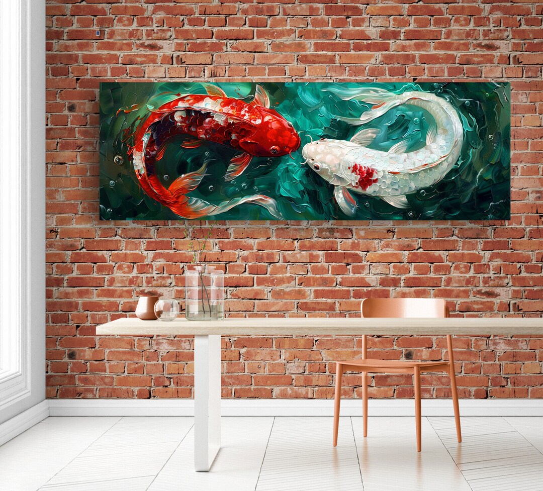 Japanese Koi Carp Wall Painting, Canvas Print Red and White Fish ...