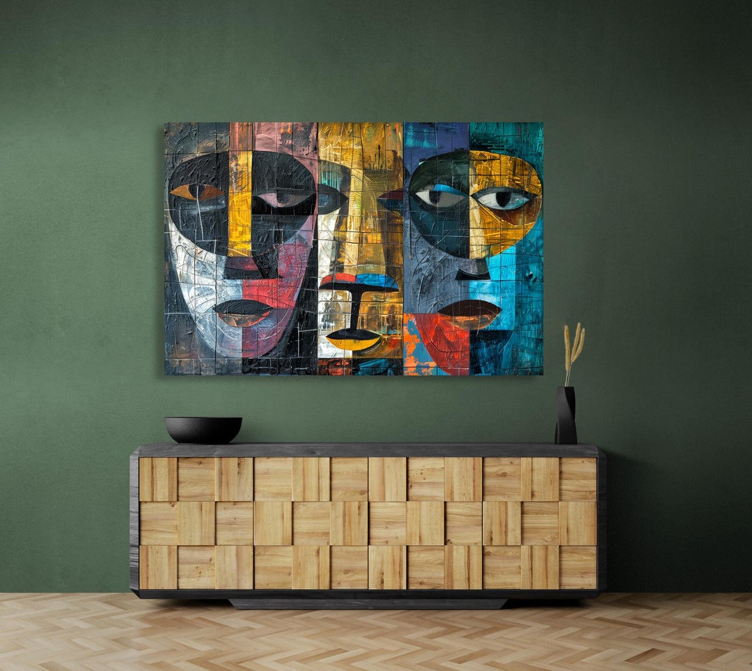 Abstract Faces, Canvas Print. Colorful Mosaic Faces, Wall Art. Modern ...