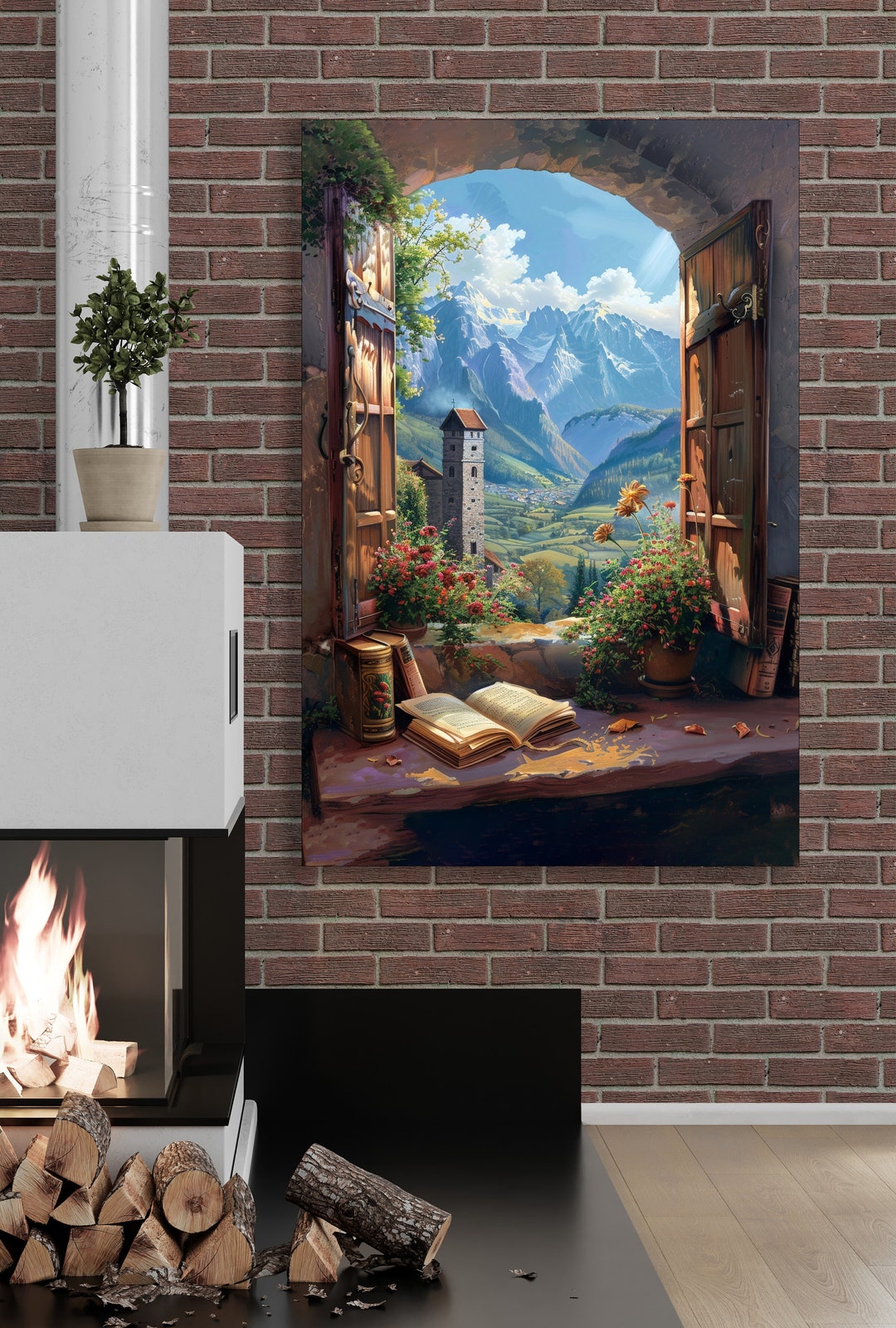 Arched Open Window in Castle With Book on Windowsill, Canvas Print With ...