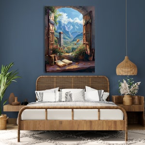 Arched Open Window in Castle With Book on Windowsill, Canvas Print With ...