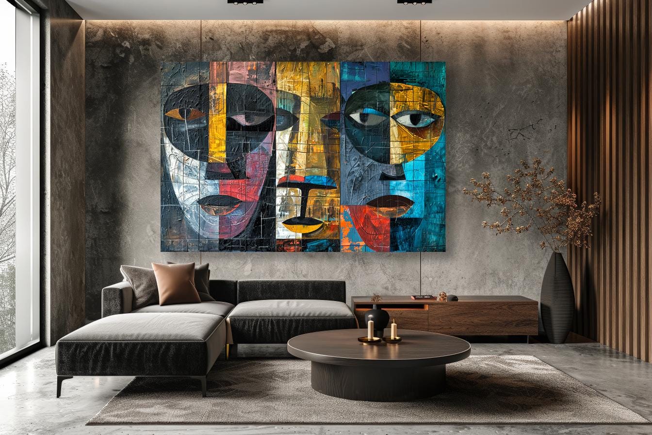 Abstract Faces, Canvas Print. Colorful Mosaic Faces, Wall Art. Modern ...