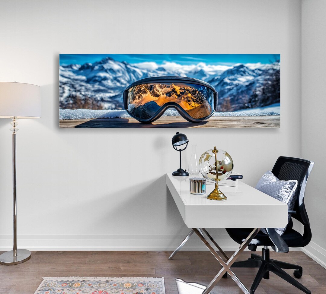 Skiers Goggles, Wall Art. Ski Mask, Snow-capped Mountains, Panoramic ...