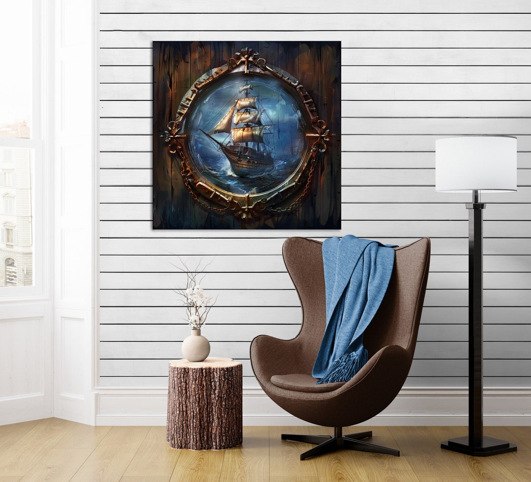 Porthole, View From Window of Ship With White Sails Canvas Print. Ocean ...