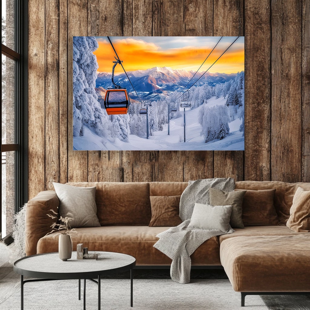 Winter Ski Lift, Wall Art. Cable Car, Funicular, for Lifting Skiers ...