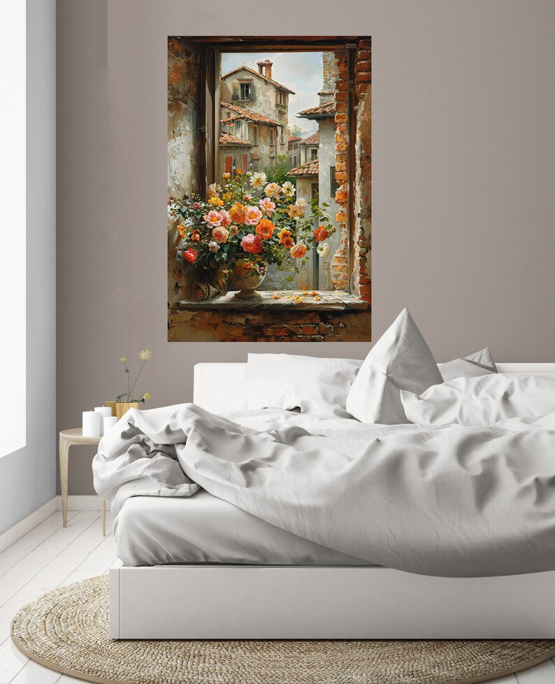 Vintage Open Window Large Canvas Print, View on Alley of Old Brick ...