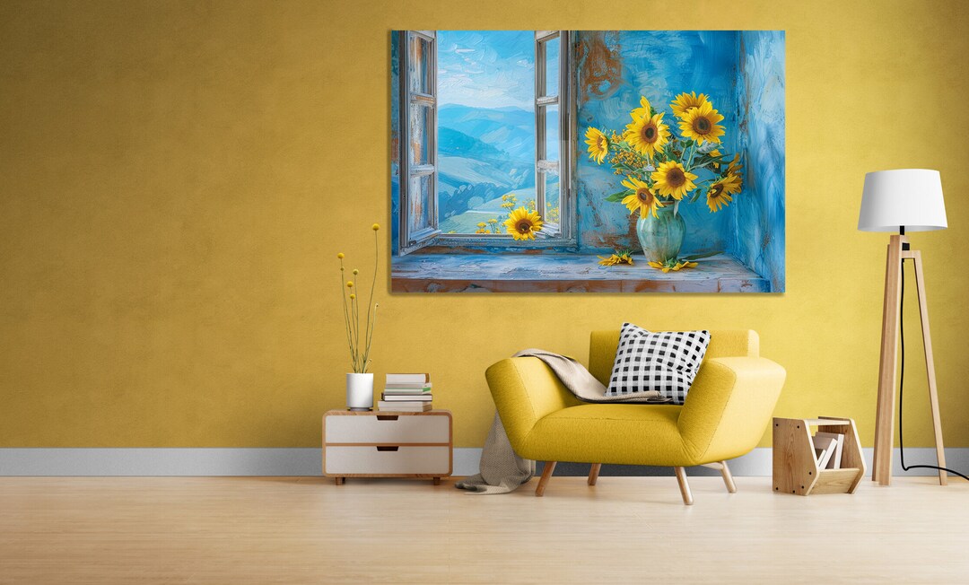 Сanvas Print. Open Window With Shutters, Mountain Landscape, With ...