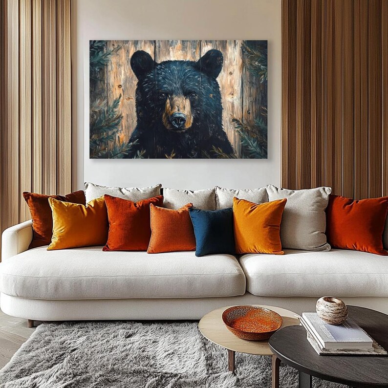 Rustical Portrait of Black Grizzly, Wall Art. Wild Animal Poster ...