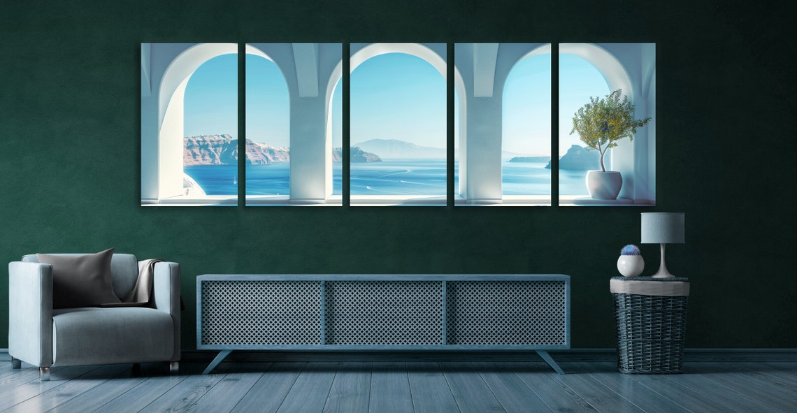 Arched Open Window Wall Art . Canvas Print With Scenic Sea View. Suny ...