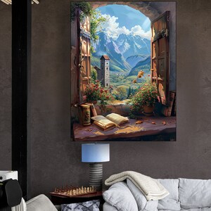 Arched Open Window in Castle With Book on Windowsill, Canvas Print With ...