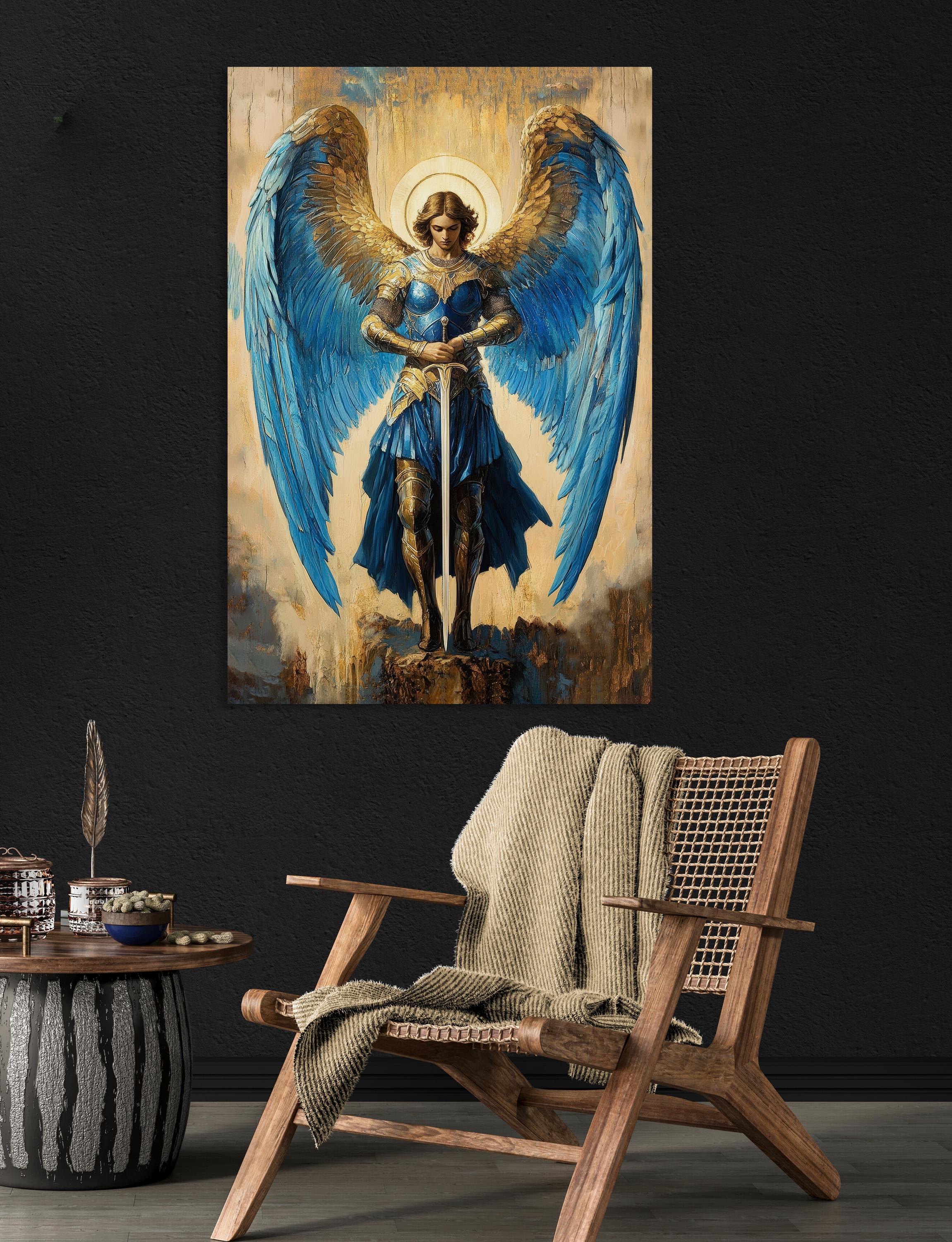 Archangel Michael in Blue With Gold Large Wings, Oil Painting ...