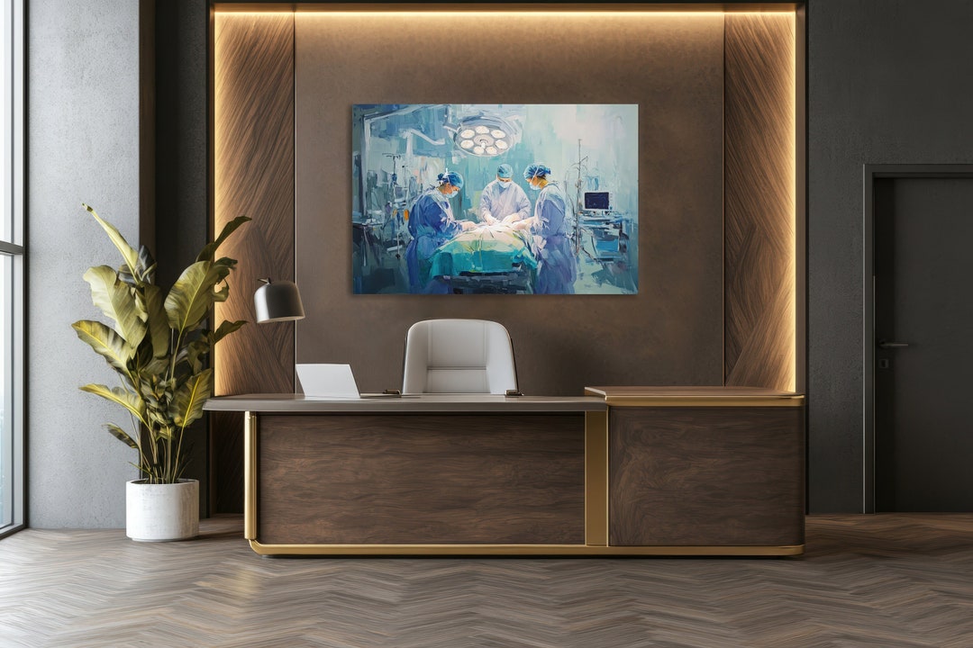 Surgeons at Work. Operating Room in Hospital in Blue Color, Canvas Pint ...