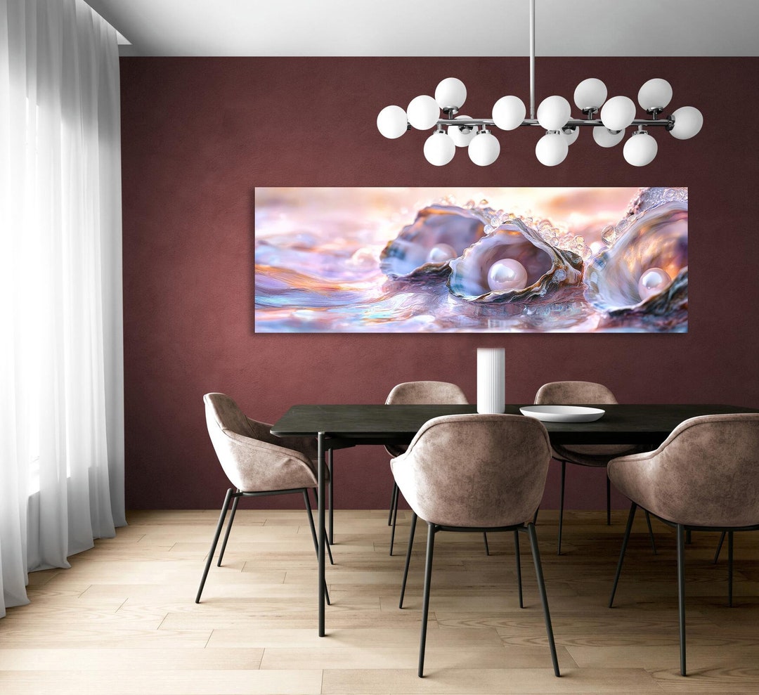 Nacreous Sea Shells With Pearls, Oil Picture. Close up Ocean Mother of ...