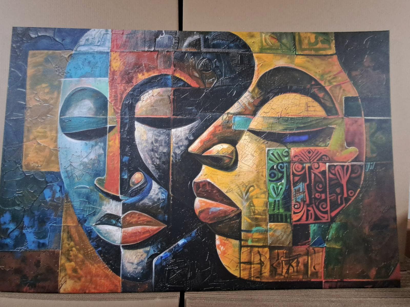 Two Peoples Portrait Art Contemporary Painting, Colorful Faces Canvas ...