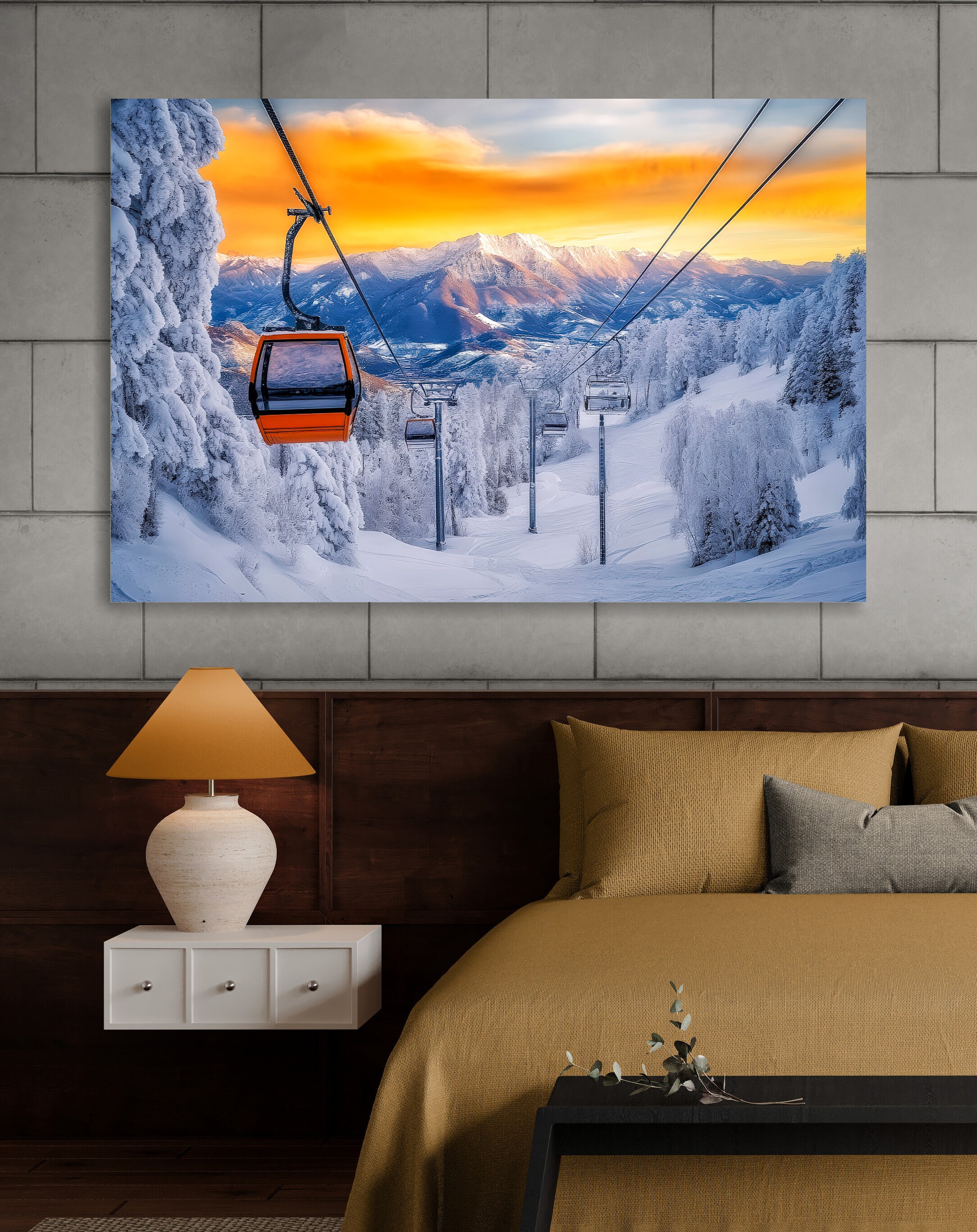 Winter Ski Lift, Wall Art. Cable Car, Funicular, for Lifting Skiers ...