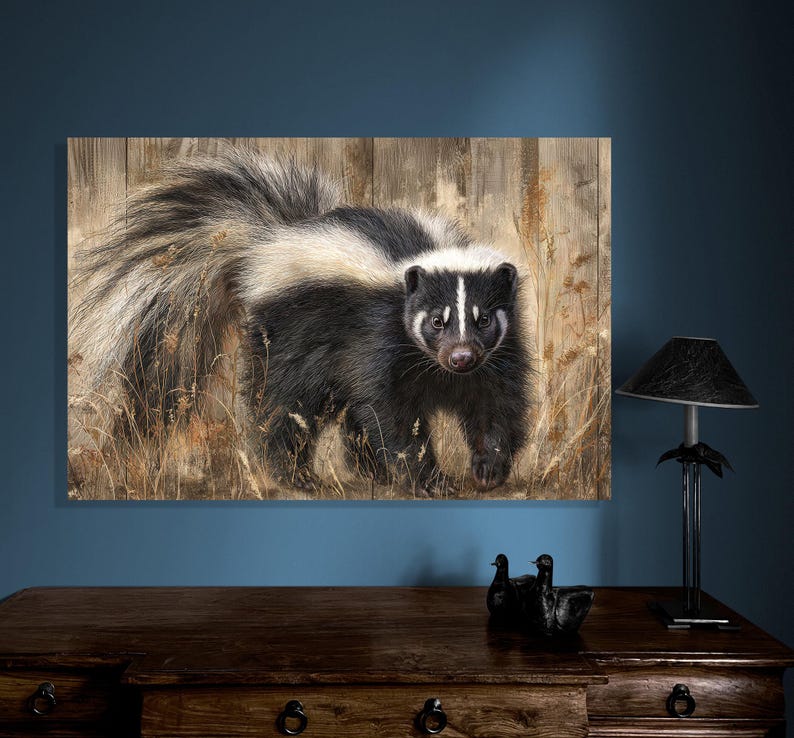 Realistic Skunk Canvas Wall Art – Rustic Wildlife Painting With ...