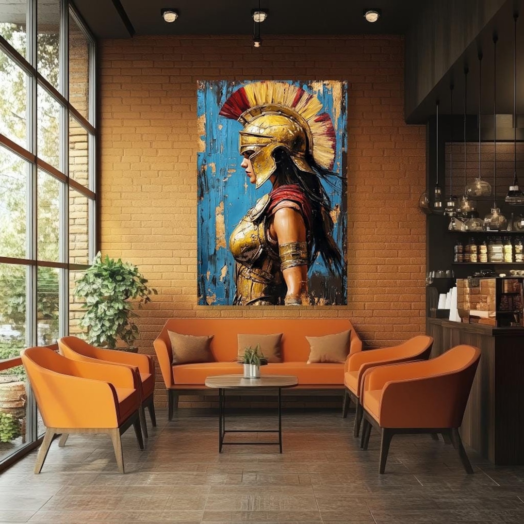 Antique Gladiator Female Warrior in Armor Canvas Print. Athletic Woman ...
