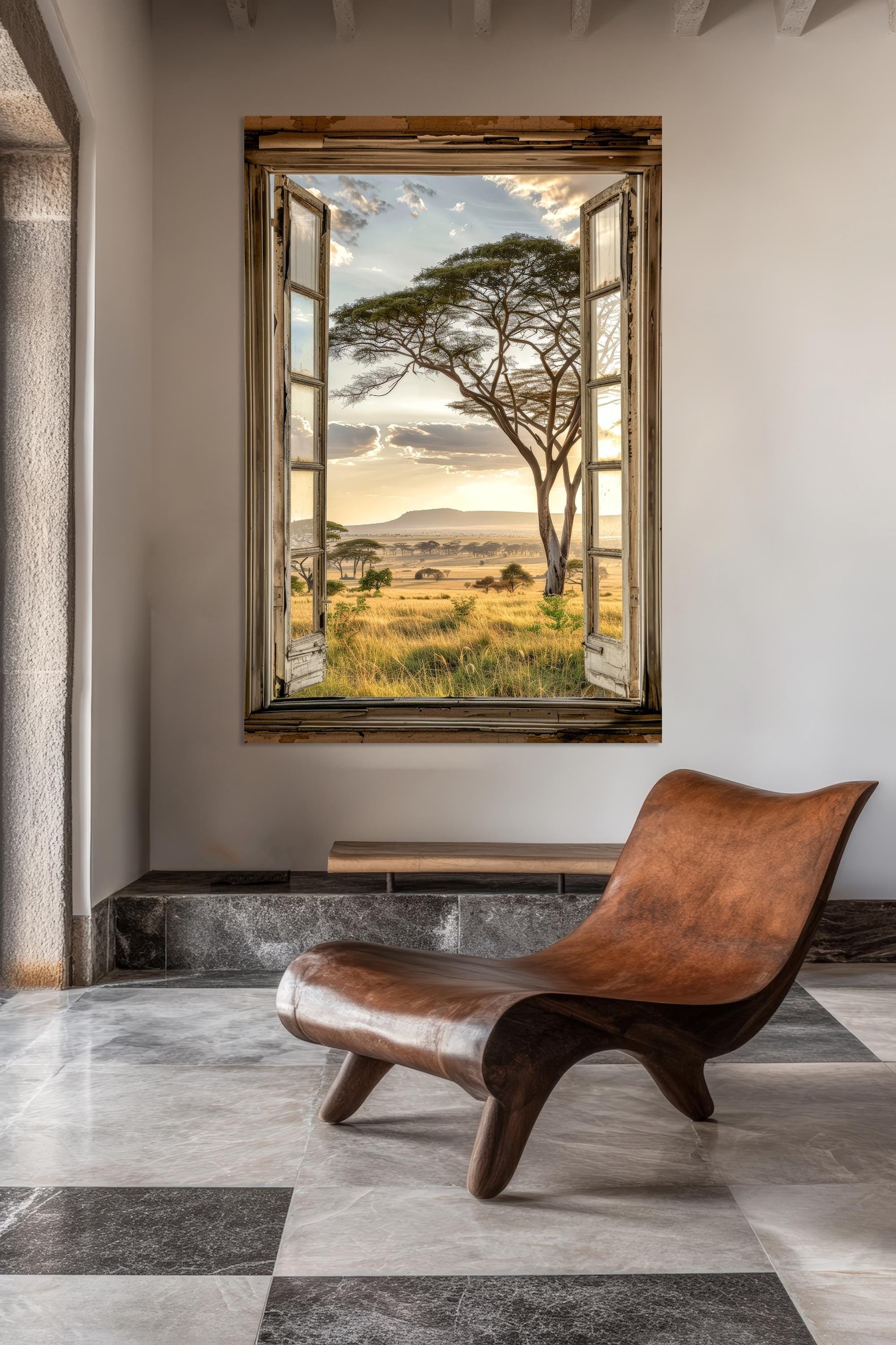 African Landscape, Sunny View From Window, Canvas Print. Open Wooden ...