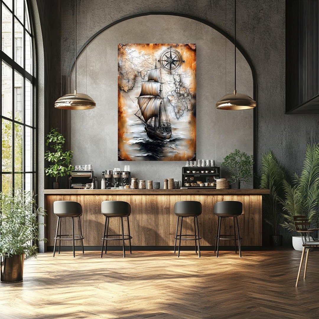 Antic Treasure Map With Sailboat, Canvas Print. Vintage Pirate Map With ...