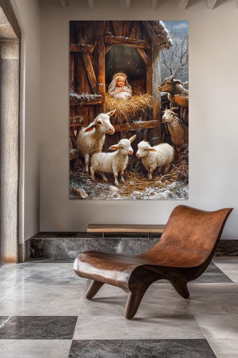 Christmas Presepio, Nativity Scene With Newborn Jesus Christ, Canvas ...
