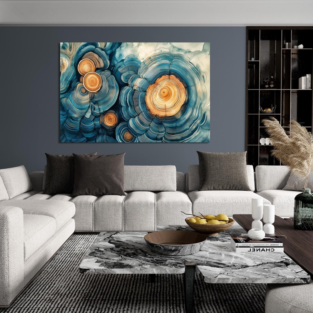 Blue Tree Stump With Rings, Oil Painting. Wood Grain Patterns, Texture ...