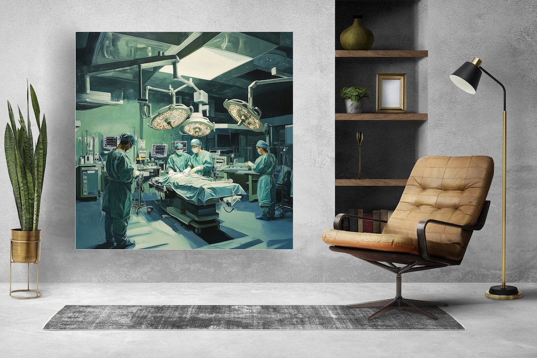Operating Room in Hospital in Green Color, Canvas Pint. Surgeons at ...