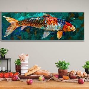 Large Canvas Painting of Big Fish, Wall Art Modern Design Colorful Carp ...