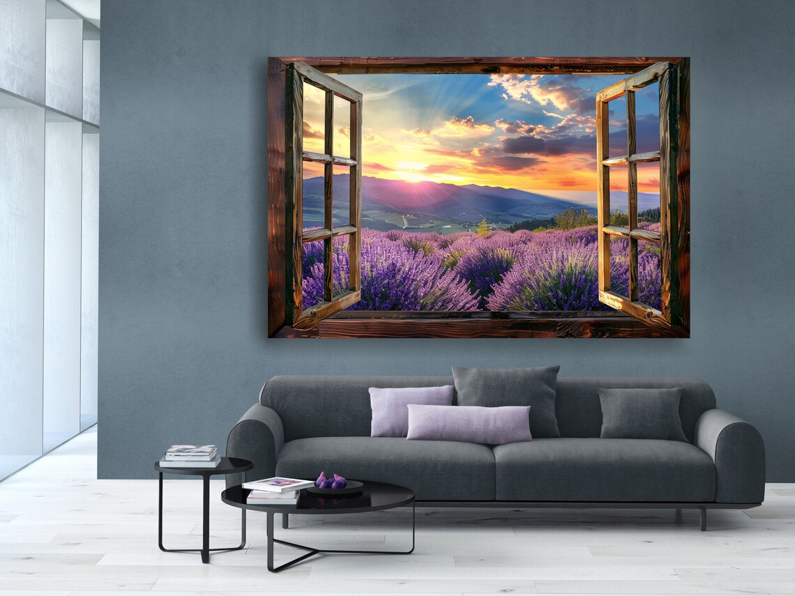 Lavender Field Wall Art | Artificial Open Window Canvas Print With ...