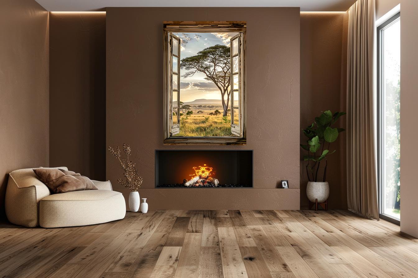 African Landscape, Sunny View From Window, Canvas Print. Open Wooden ...
