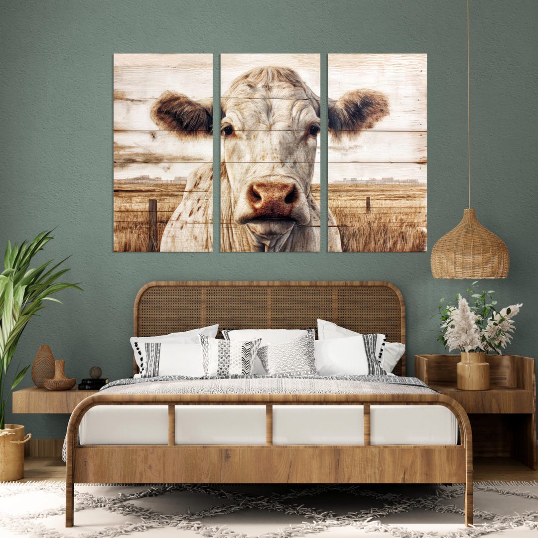 Rustic Cow Canvas Wall Art, Farmhouse Faux Wood Style - Etsy