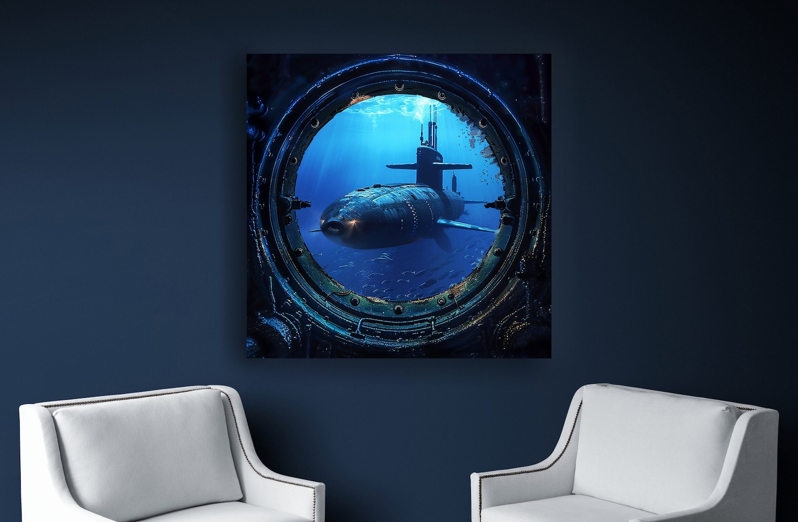 Porthole, Window View of Sea Submarine Print on Canvas. Ocean ...